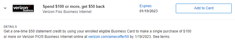 Amex Offers: $50 Off $100 on Verizon FiOS Business Internet - Danny the ...