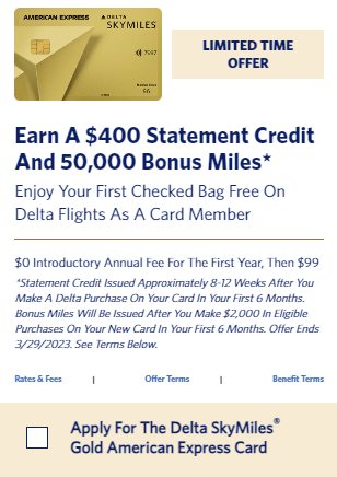 Amex Delta Gold Card, 50K Miles +$400 Offer Available When Booking a ...