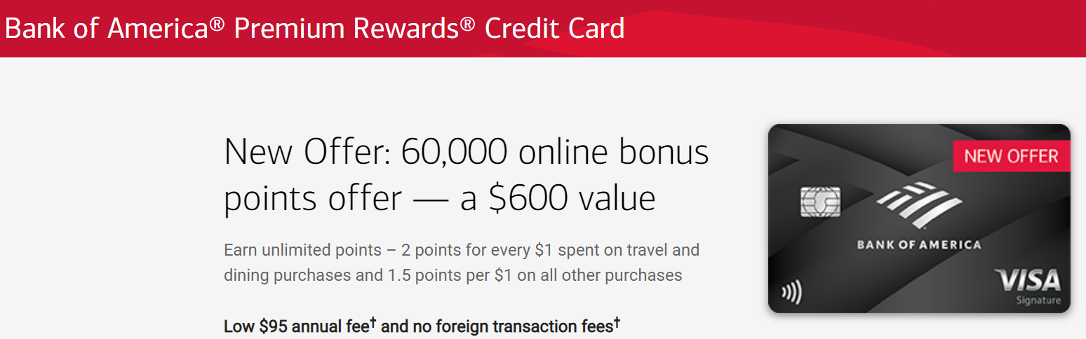 Bank of America Premium Rewards Card, New 60K Bonus Offer