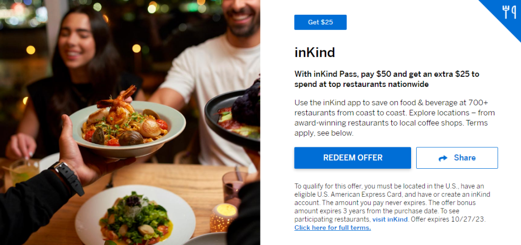 InKind Bonus for Amex Cardholders, Get $75 Restaurant Credit for $50 ...