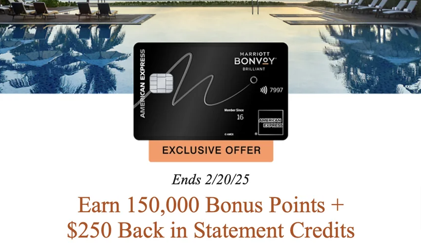 New Marriott Bonvoy Brilliant Bonus: 150,000 Points Plus $250 Credit ...
