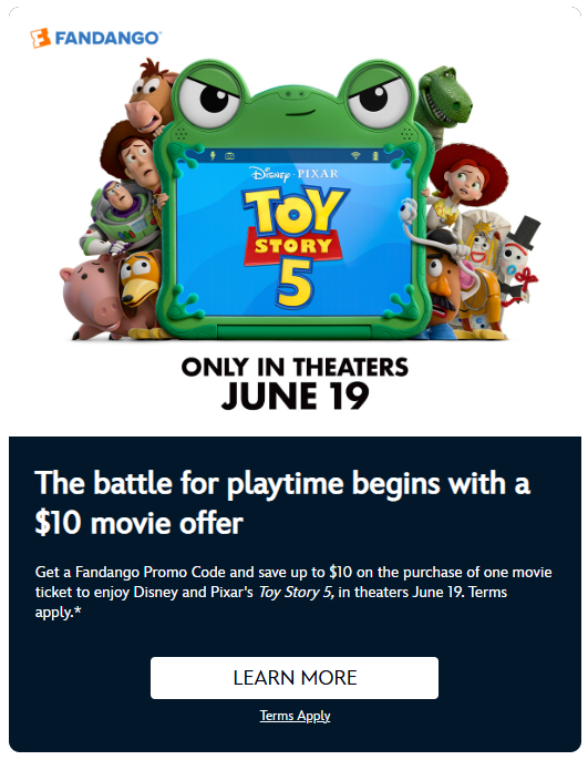 Disney+ Members: Get $10 Off Toy Story 5 Movie Ticket Through Fandango ...